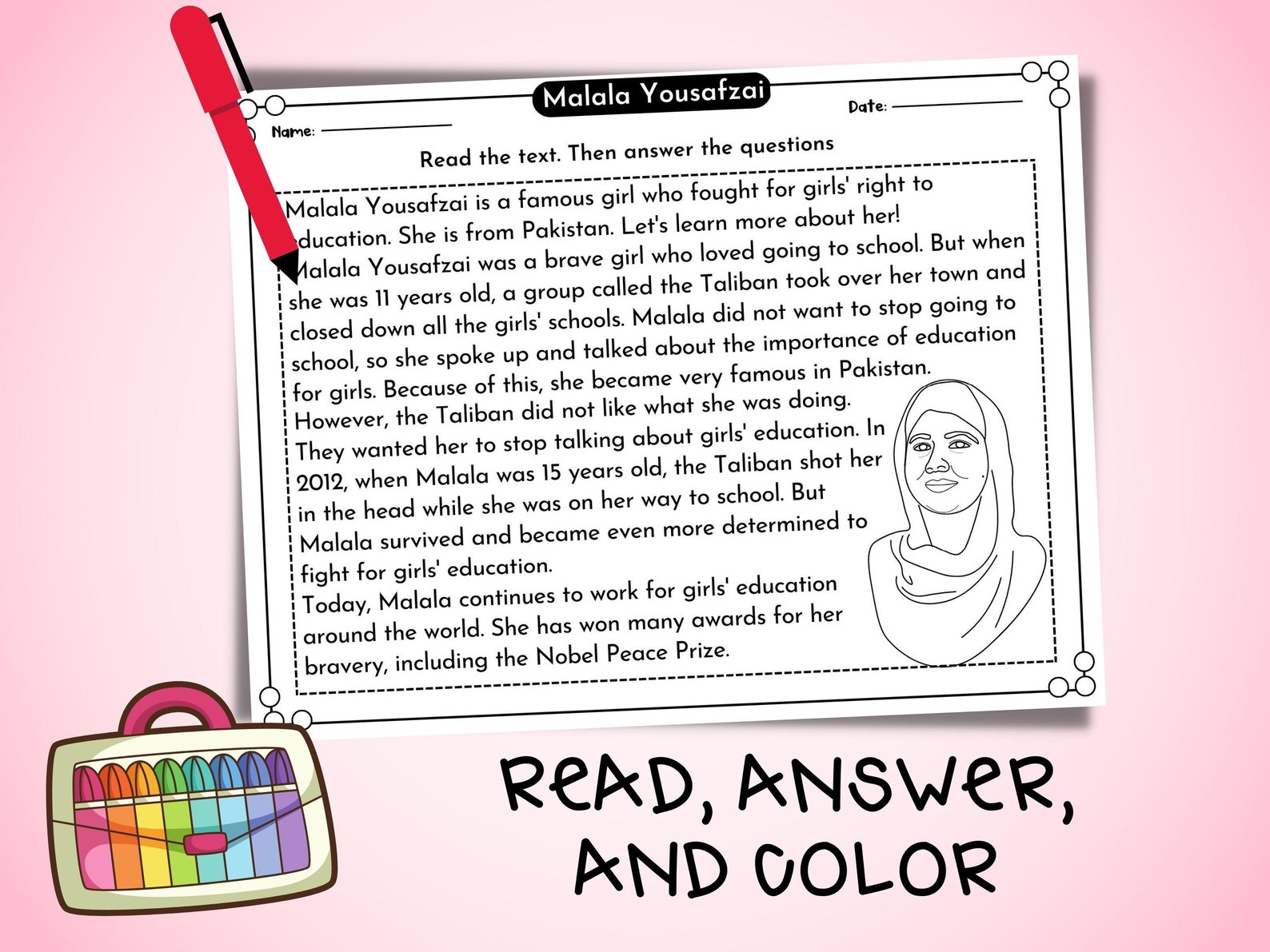 Malala Yousafzai Reading Comprehension Passage Women History Month ...