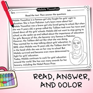 Malala Yousafzai Reading Comprehension Passage | Women History Month ...