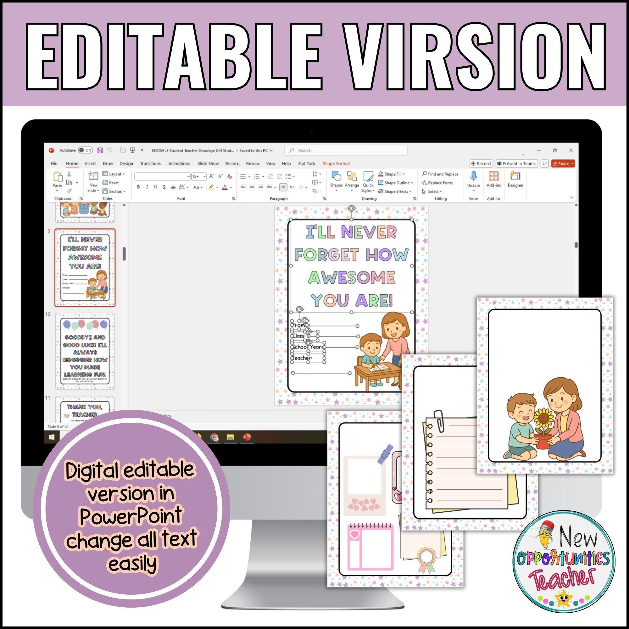 Student Teacher Goodbye Gift Book, Memory Keepsake (printable/editable ...