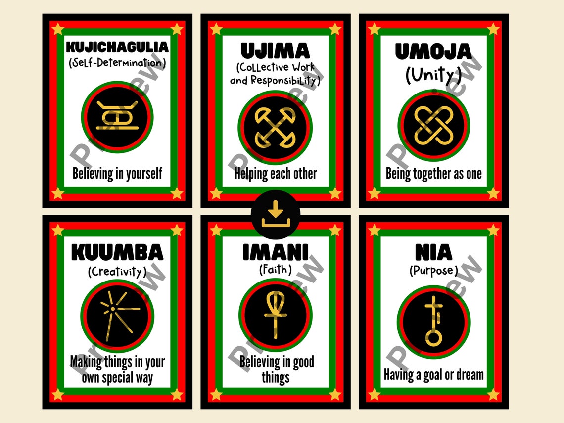 Kwaanza Principals Posters Set of 8 the 7 Principles of Kwanzaa ...