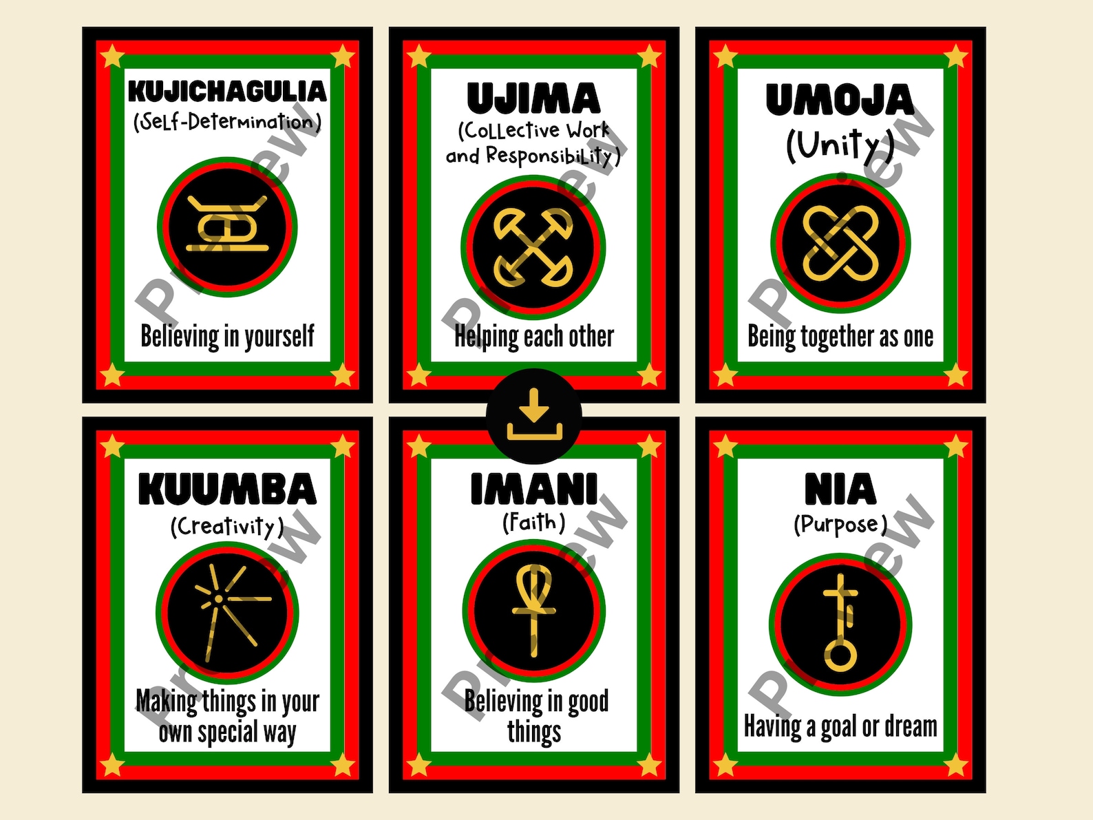 Kwaanza Principals Posters Set of 8 the 7 Principles of Kwanzaa ...