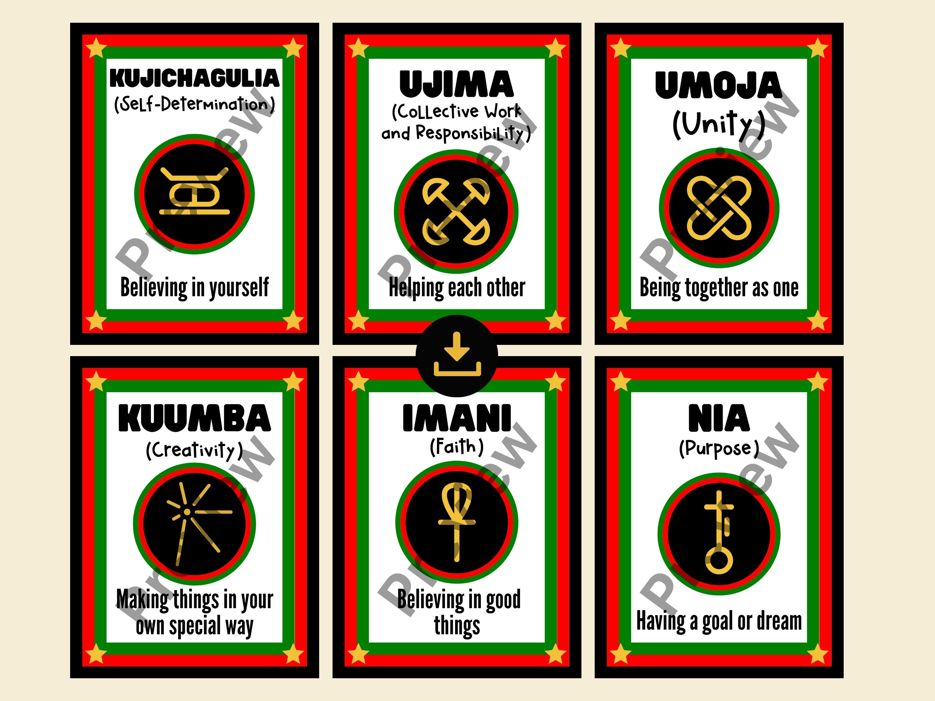 Kwaanza Principals Posters Set of 8 the 7 Principles of Kwanzaa ...