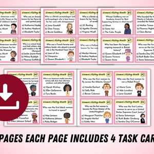Printable Women's History Month Research Task Cards | Educational Cards ...
