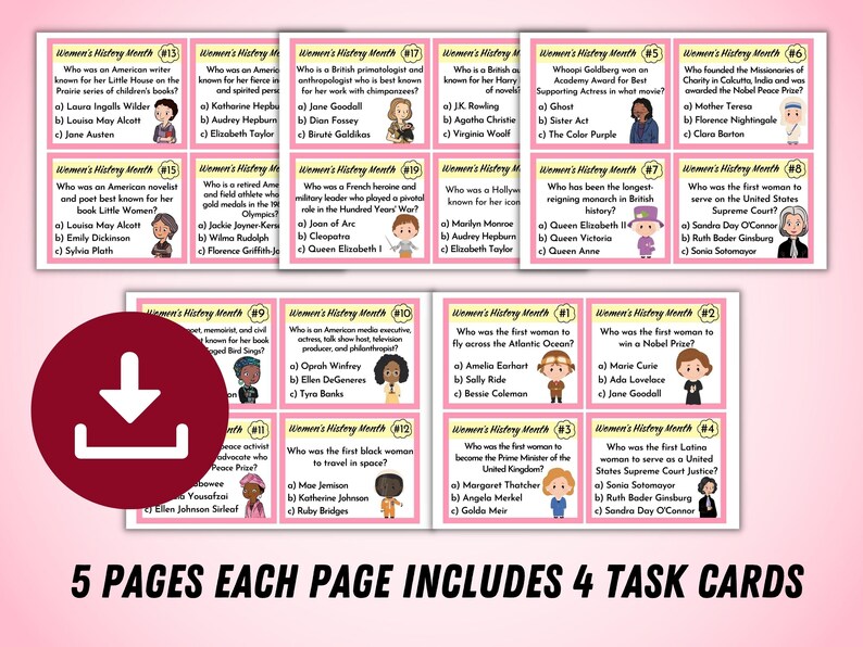 Printable Women's History Month Research Task Cards Educational Cards ...