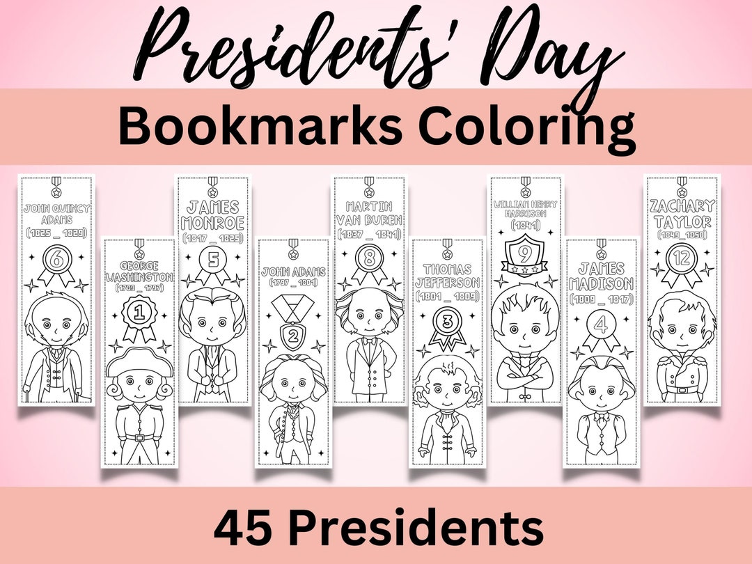 Presidents' Day Coloring Bookmarks | US Presidents (digital Download ...
