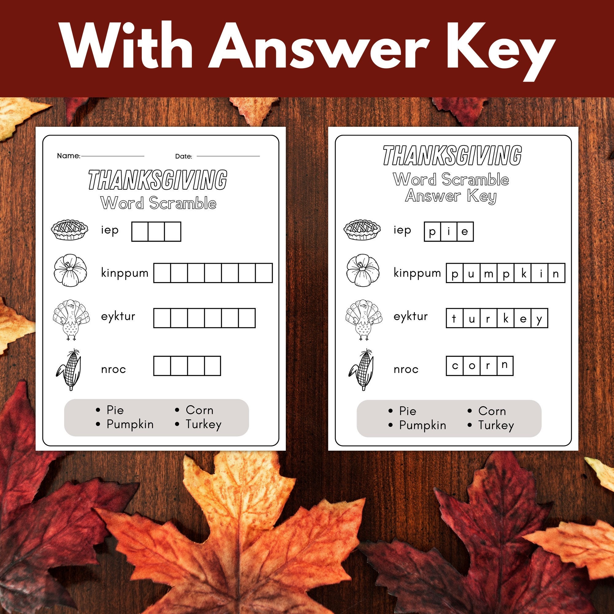 Thanksgiving Dinner Word Scramble | Turkey Day Game Activity for ...
