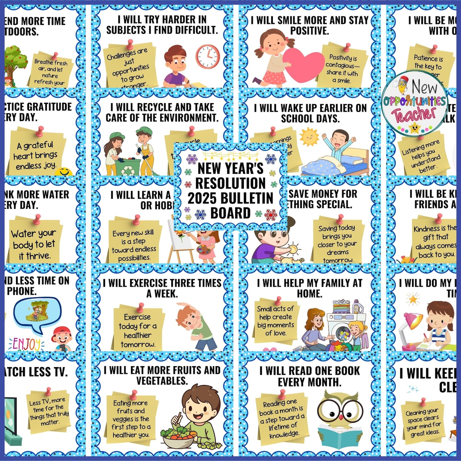 New Year’s Resolutions Bulletin Board Kit, New Year 2025 Classroom ...
