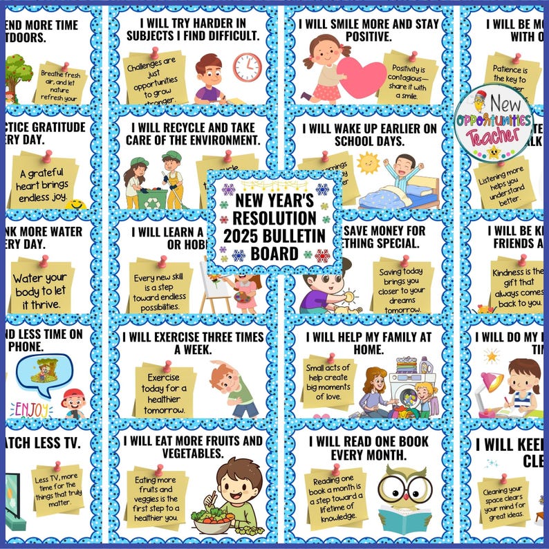New Year’s Resolutions Bulletin Board Kit, New Year 2025 Classroom ...
