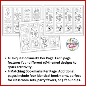 Christmas Elf Coloring Bookmarks, Holiday Elves Bookmark, Printables ...