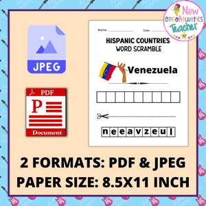Hispanic Heritage Month Word Scramble Game | 21 Countries Activity ...