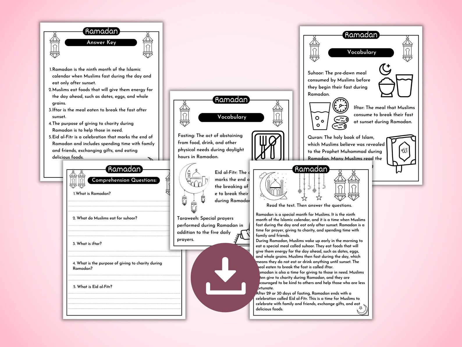 Ramadan Mubarak Reading Comprehension Passage Printable Ramadan and Eid ...