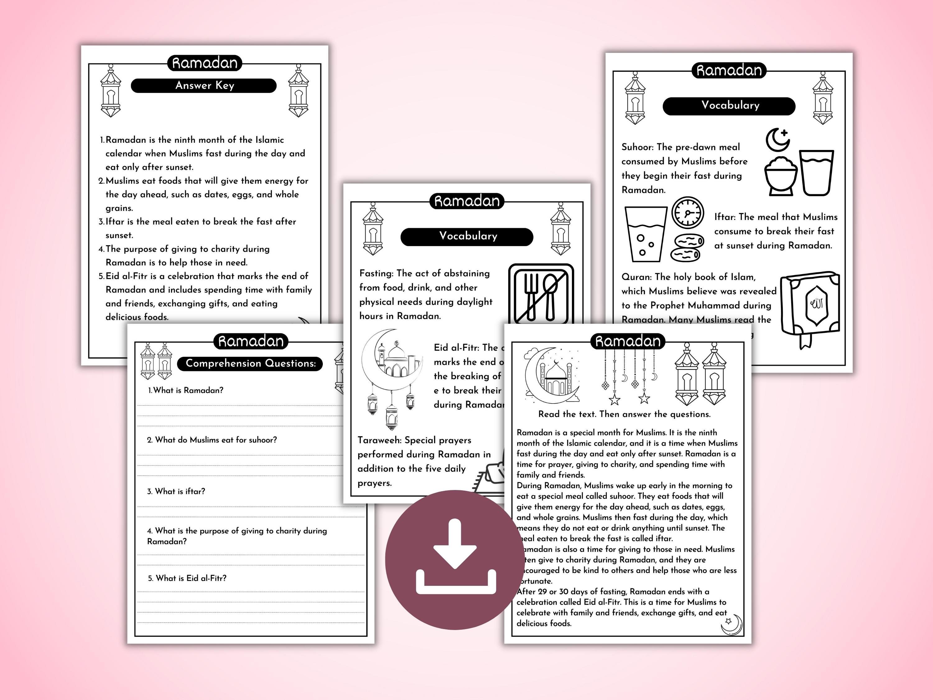 Ramadan Mubarak Reading Comprehension Passage Printable Ramadan and Eid ...