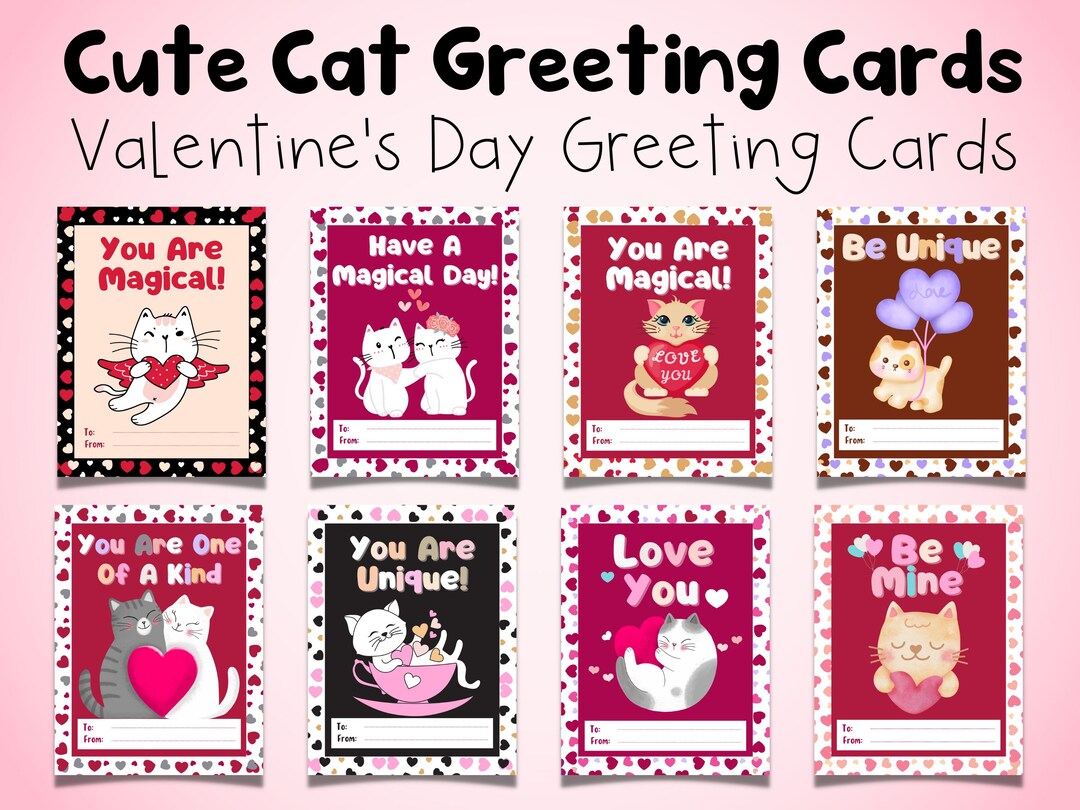Cute Cats Valentines Day Greeting Cards | Printable Cat Cards Valentine ...