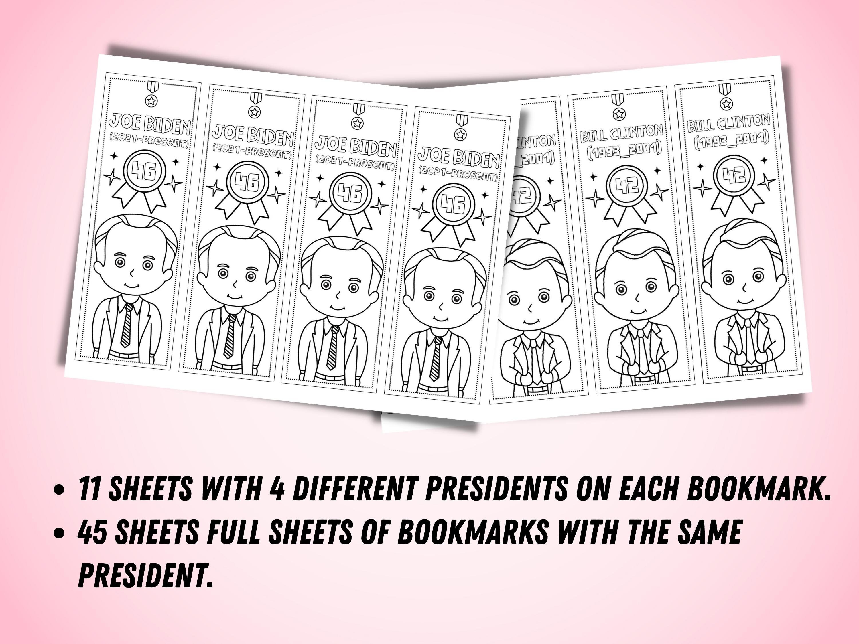 Presidents' Day Coloring Bookmarks | US Presidents (digital Download ...