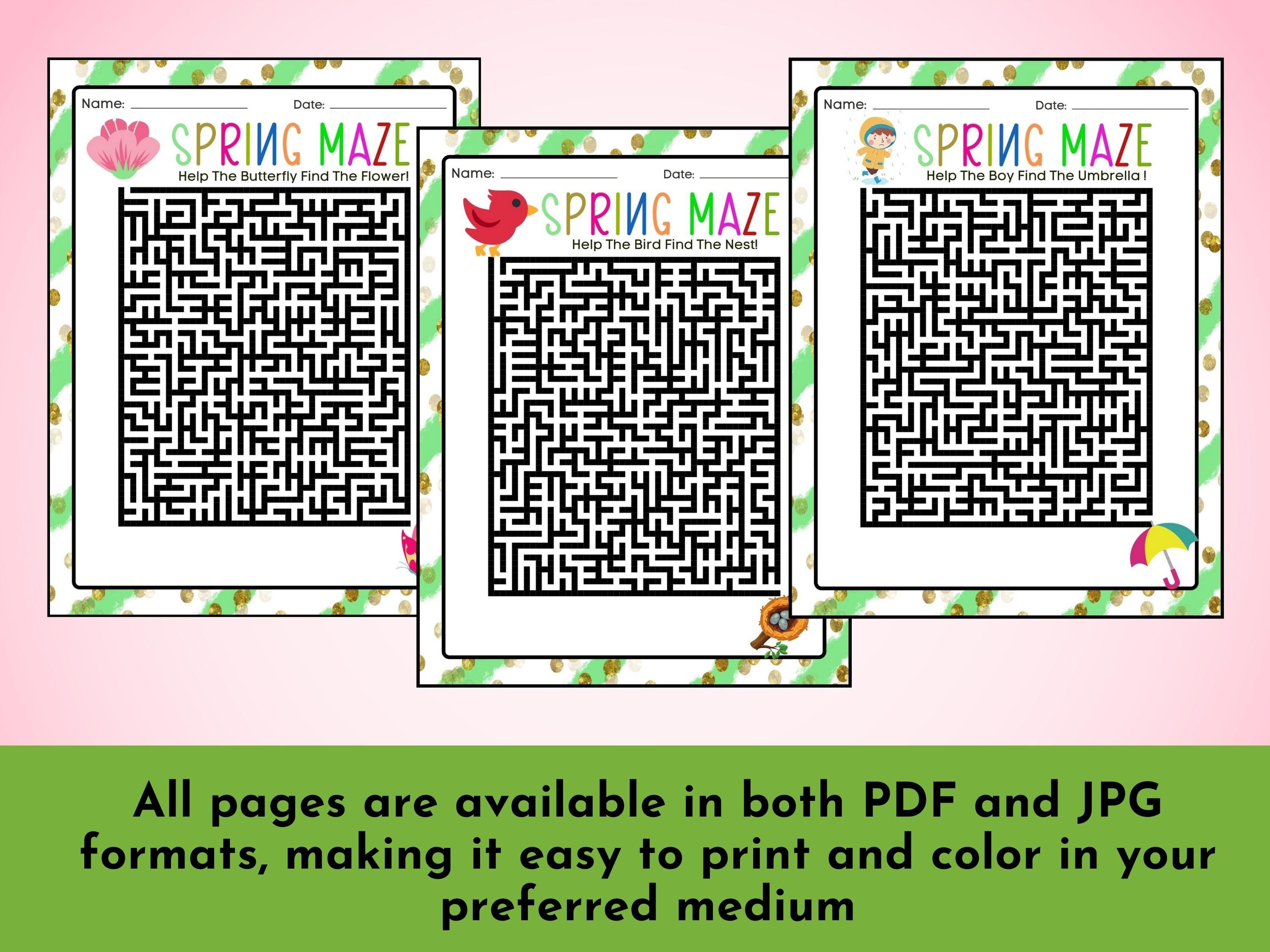 Printable Spring Maze Worksheets Springtime Mazes April Activities for ...