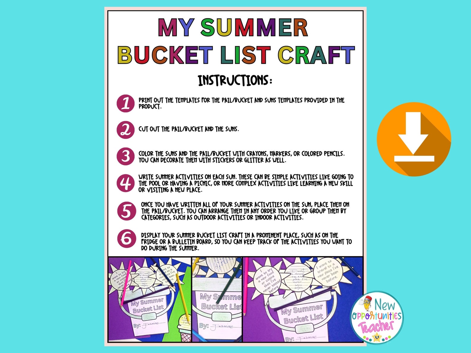 My Summer Bucket List Craft I Sun Activity for Kindergarten End of Year ...