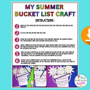 My Summer Bucket List Craft | I Sun Activity for Kindergarten | End of ...