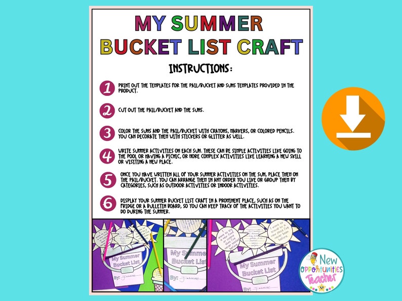 My Summer Bucket List Craft | I Sun Activity for Kindergarten | End of ...