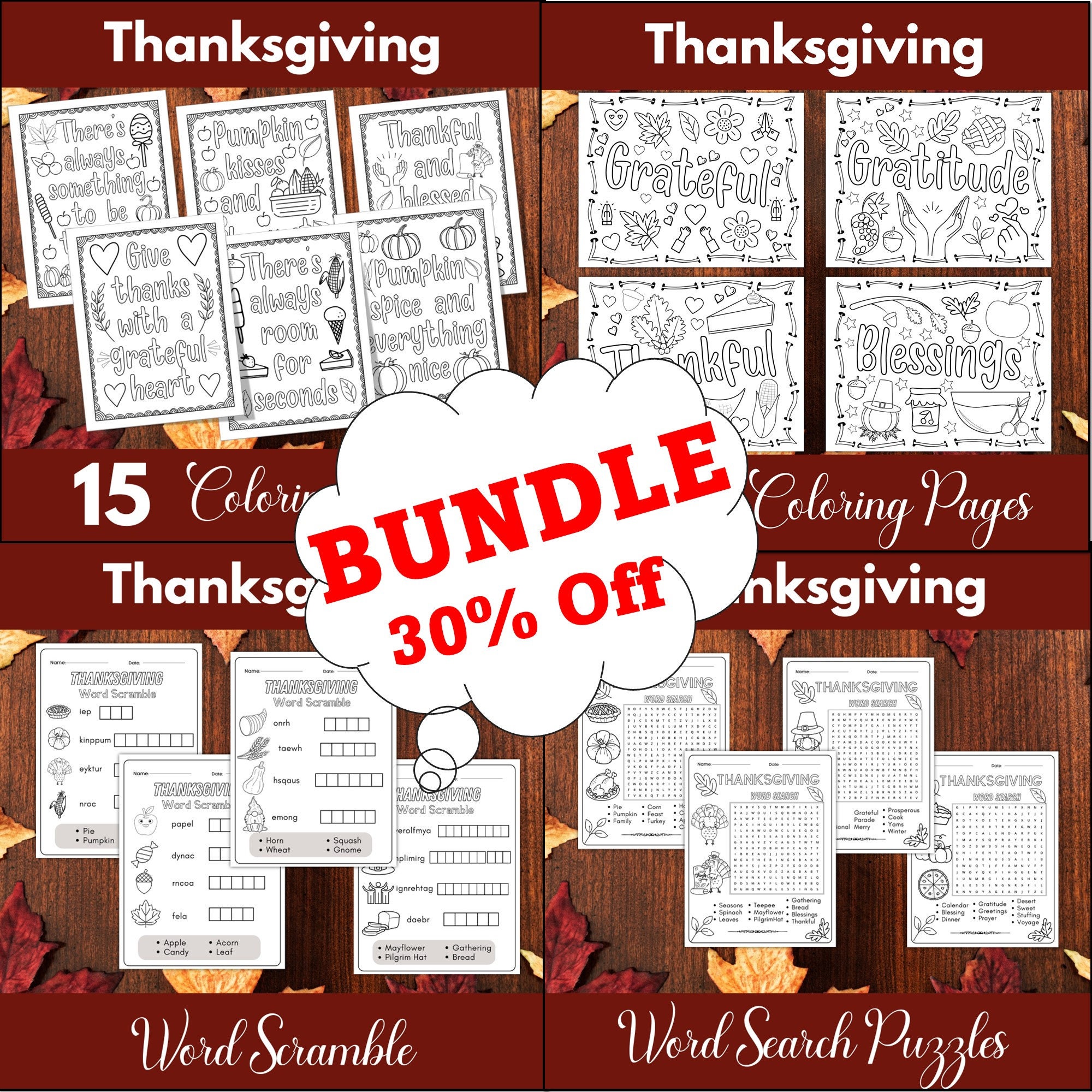 Thanksgiving Dinner Word Scramble Turkey Day Game Activity for ...