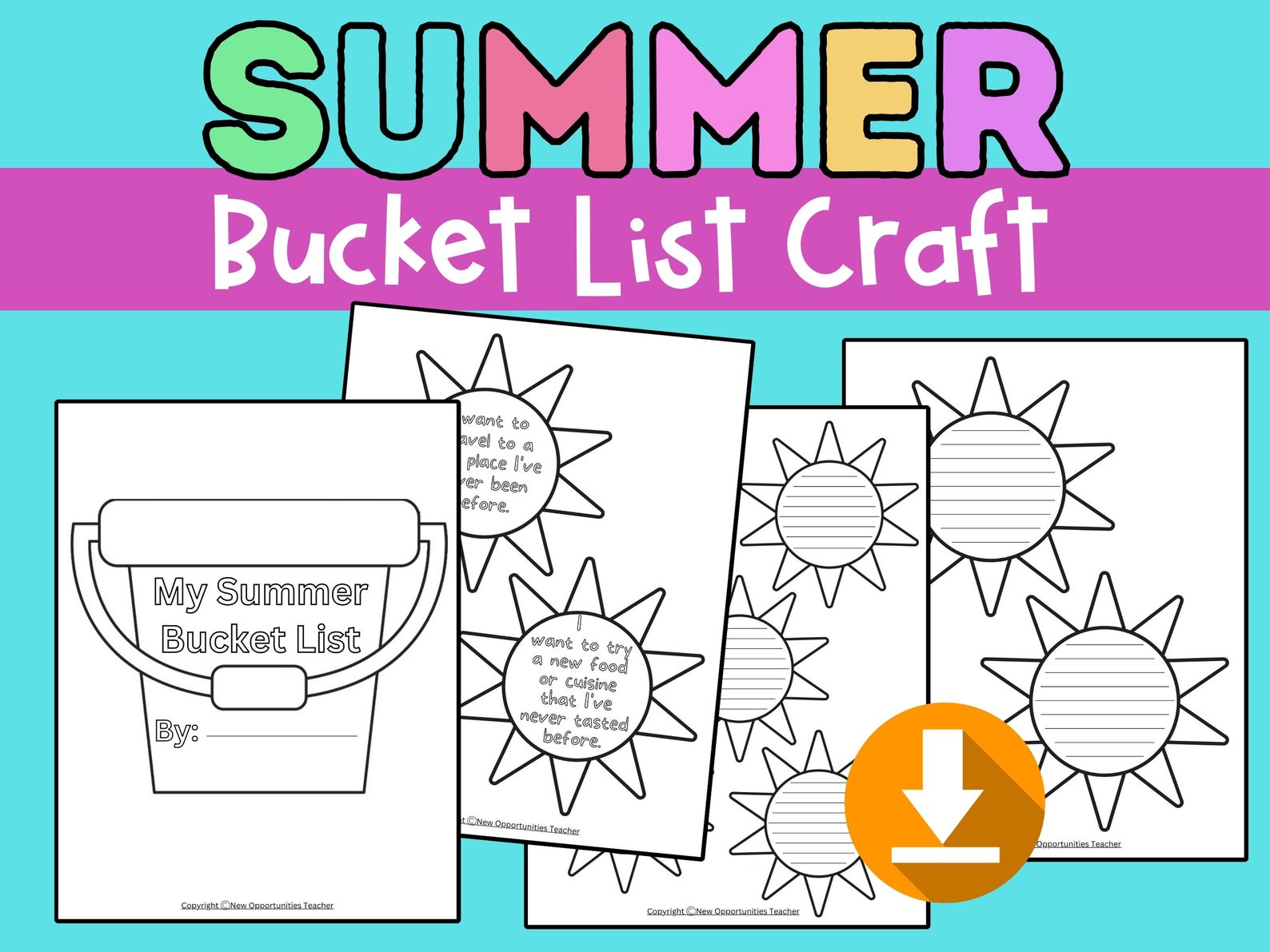 My Summer Bucket List Craft | I Sun Activity for Kindergarten | End of ...