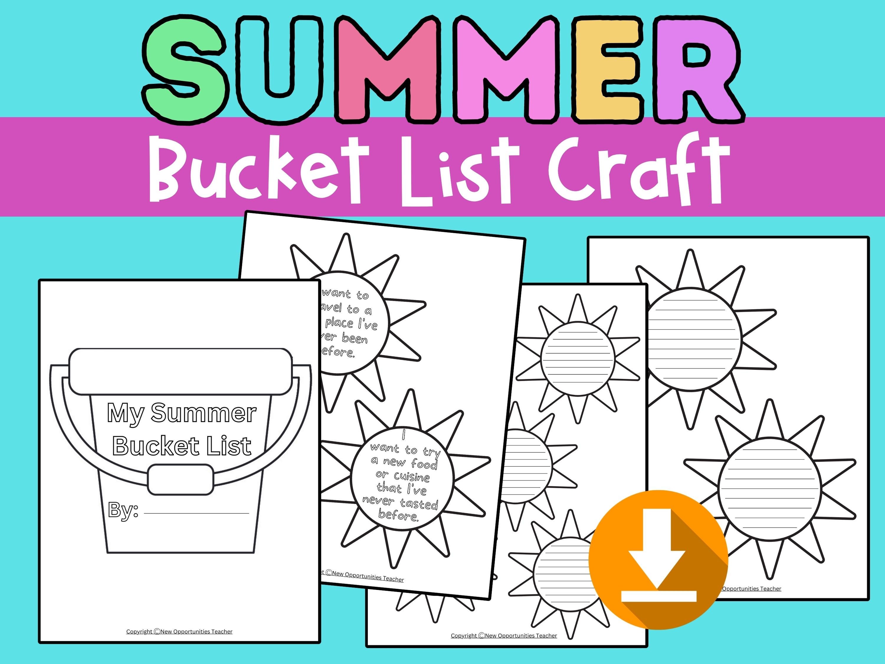 My Summer Bucket List Craft | I Sun Activity for Kindergarten | End of ...