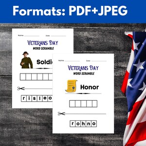 Veterans Day Word Scramble Puzzle | Patriotic Veterans Day Word ...
