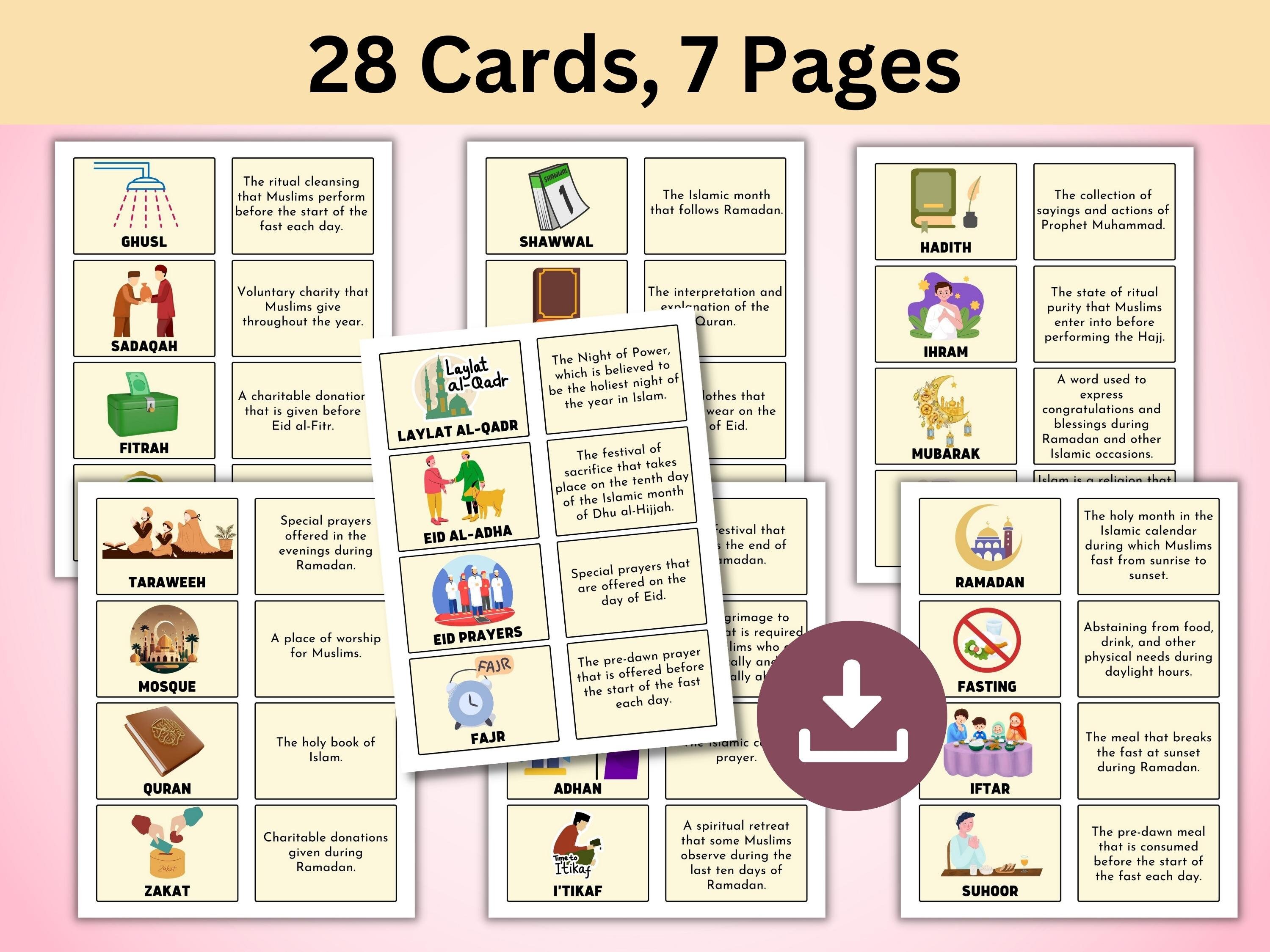 Ramadan Vocabulary Matching Cards Ramadan Cards Ramadan Kids Activities ...