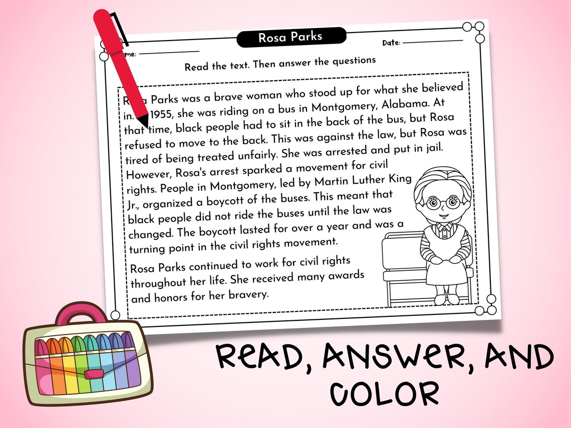 Rosa Parks Reading Comprehension Passage Women History Month Worksheets ...