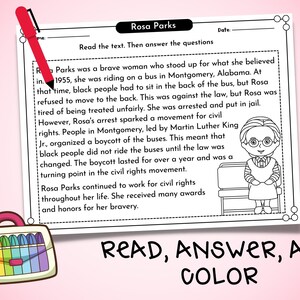 Rosa Parks Reading Comprehension Passage | Women History Month ...