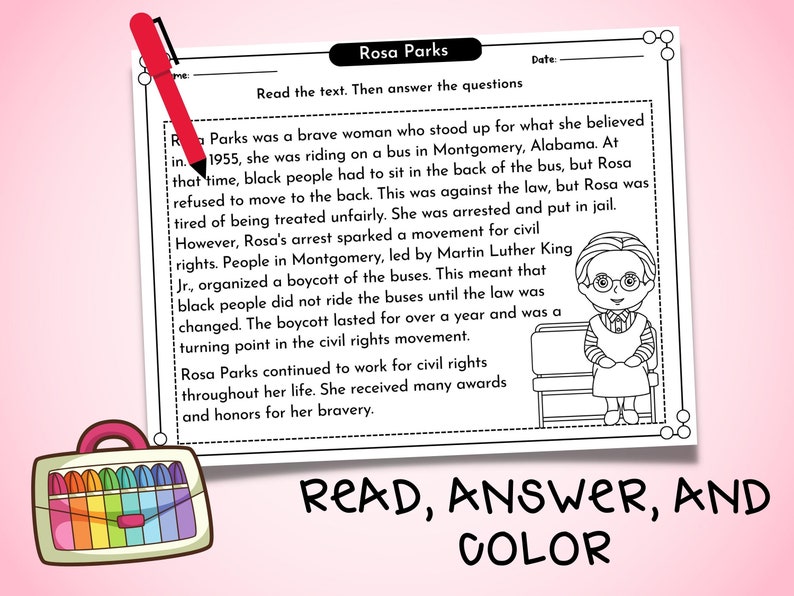 Rosa Parks Reading Comprehension Passage Women History Month Worksheets ...