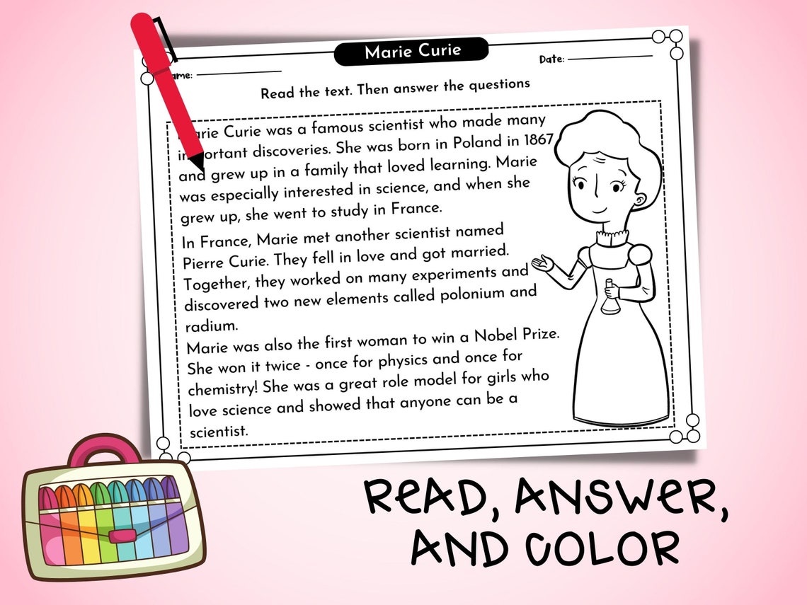 Marie Curie Reading Comprehension Passage Women History Month ...