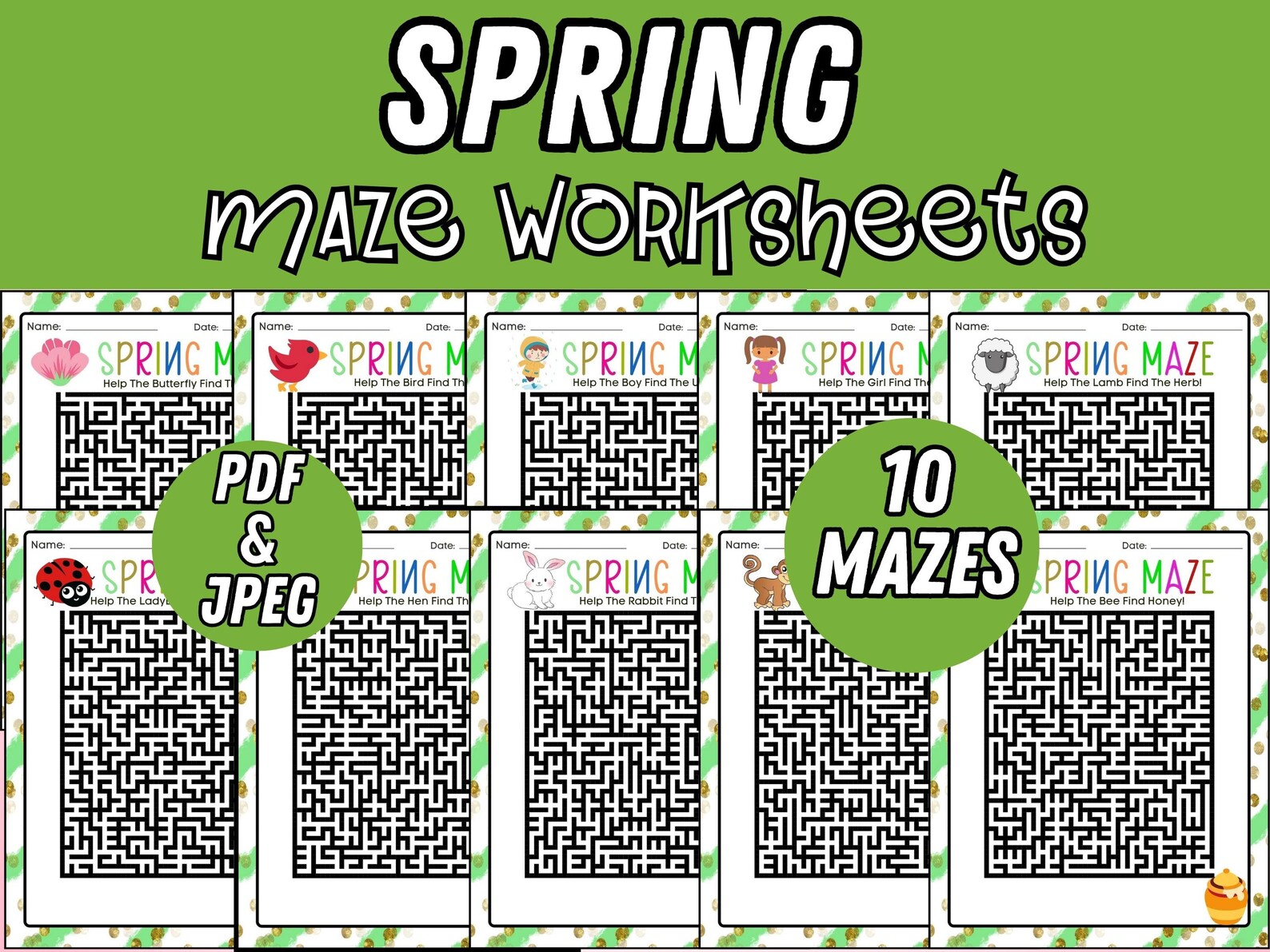 Printable Spring Maze Worksheets Springtime Mazes April Activities for ...