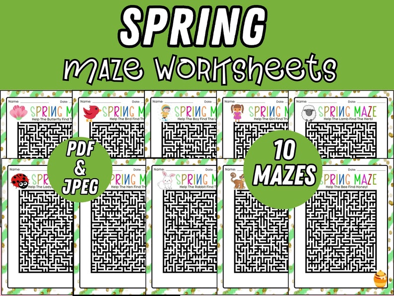 Printable Spring Maze Worksheets Springtime Mazes April Activities for ...