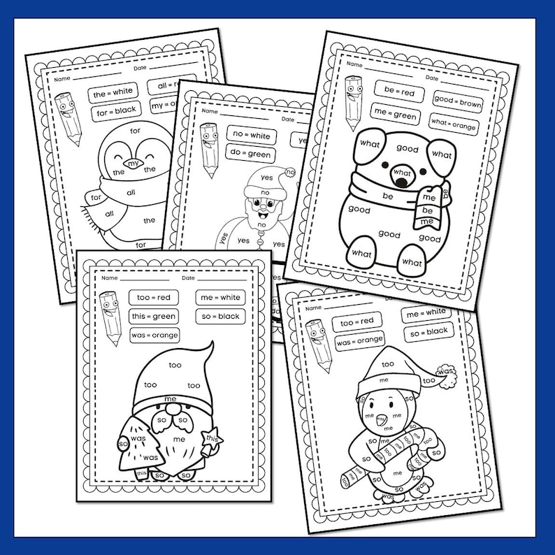 Christmas Color by Code Winter Themed Color by Sight Word Kindergarten ...