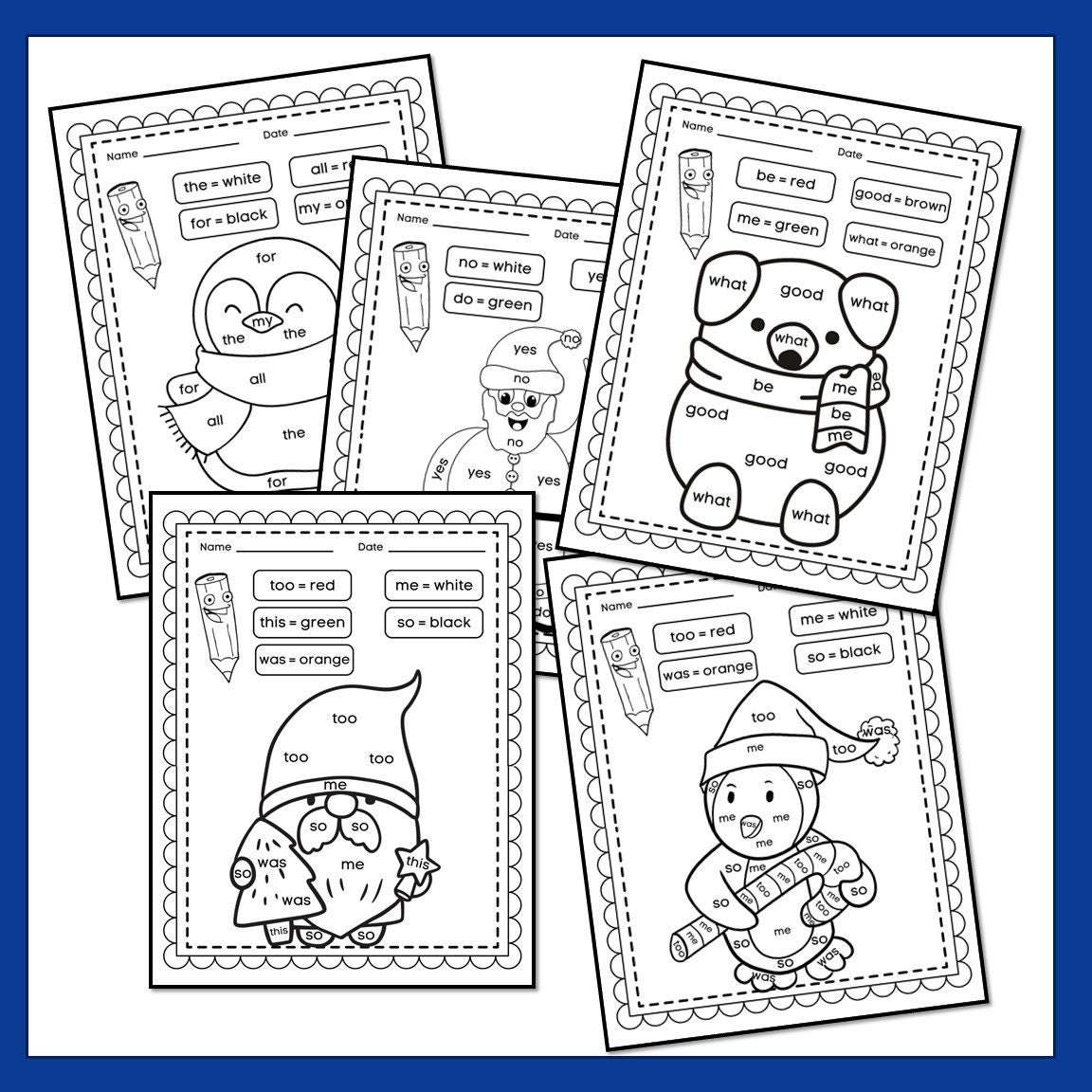 Christmas Color by Code Winter Themed Color by Sight Word Kindergarten ...