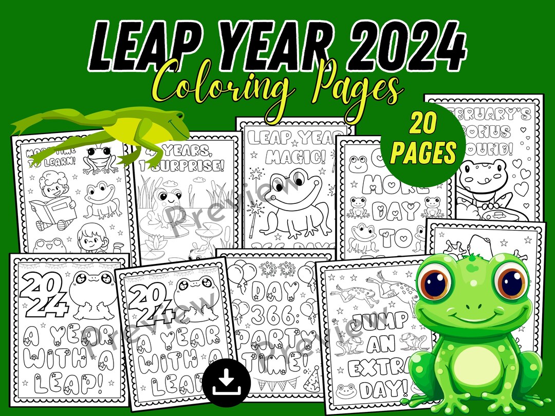 Leap Year 2024 Coloring Pages, Leap Day Coloring Sheets, Leap Year ...