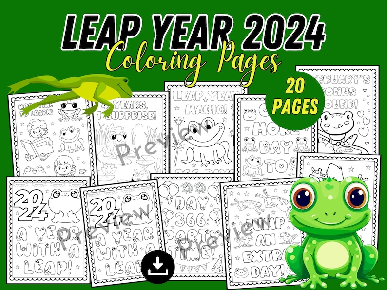 Leap Year 2024 Coloring Pages, Leap Day Coloring Sheets, Leap Year ...