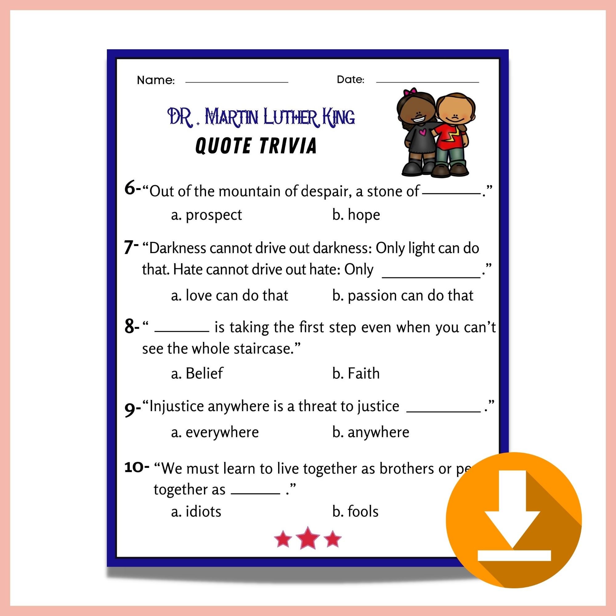 Martin Luther King JR Quote Trivia | MLK Day Quotes Activity | Black ...