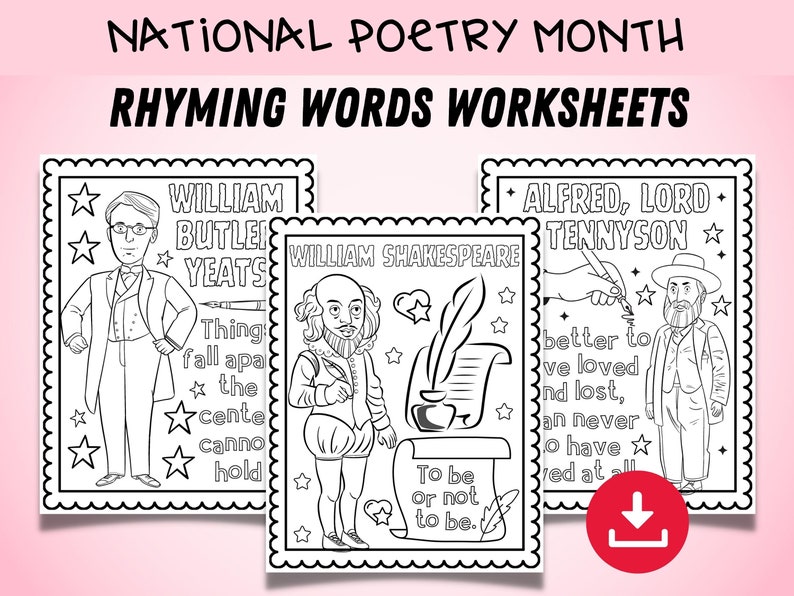 National Poetry Month Coloring Pages Famous Poets Coloring Sheets ...