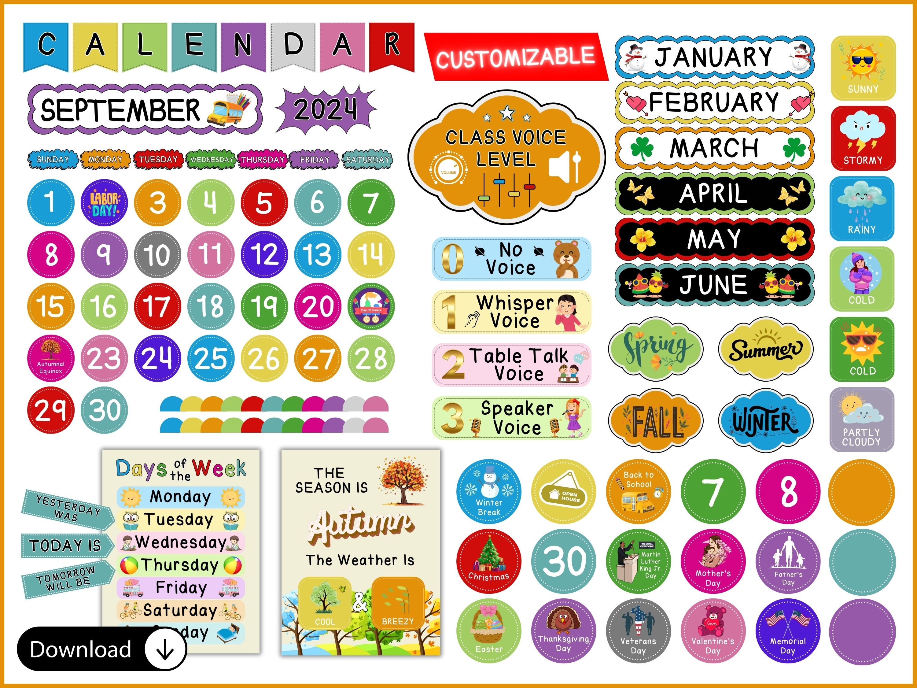 Classroom Classroom Calendar Set Bulletin Board - Weather Chart ...