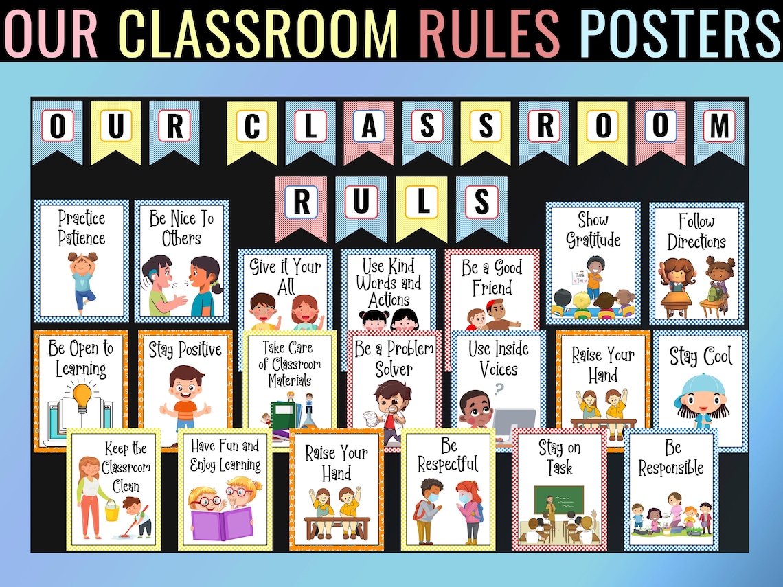 Classroom Rules Posters Set of 20, Classroom Decorations, Bulletin ...