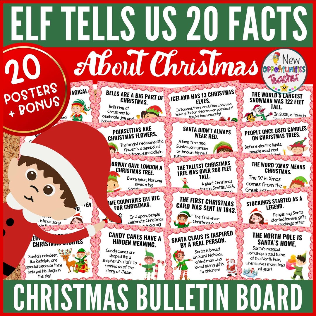 Elf Tells Us 20 Facts About Christmas Bulletin Board Set | Holiday ...