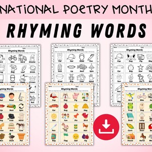 Rhyming Words Worksheets for Kindergartners | National Poetry Month ...