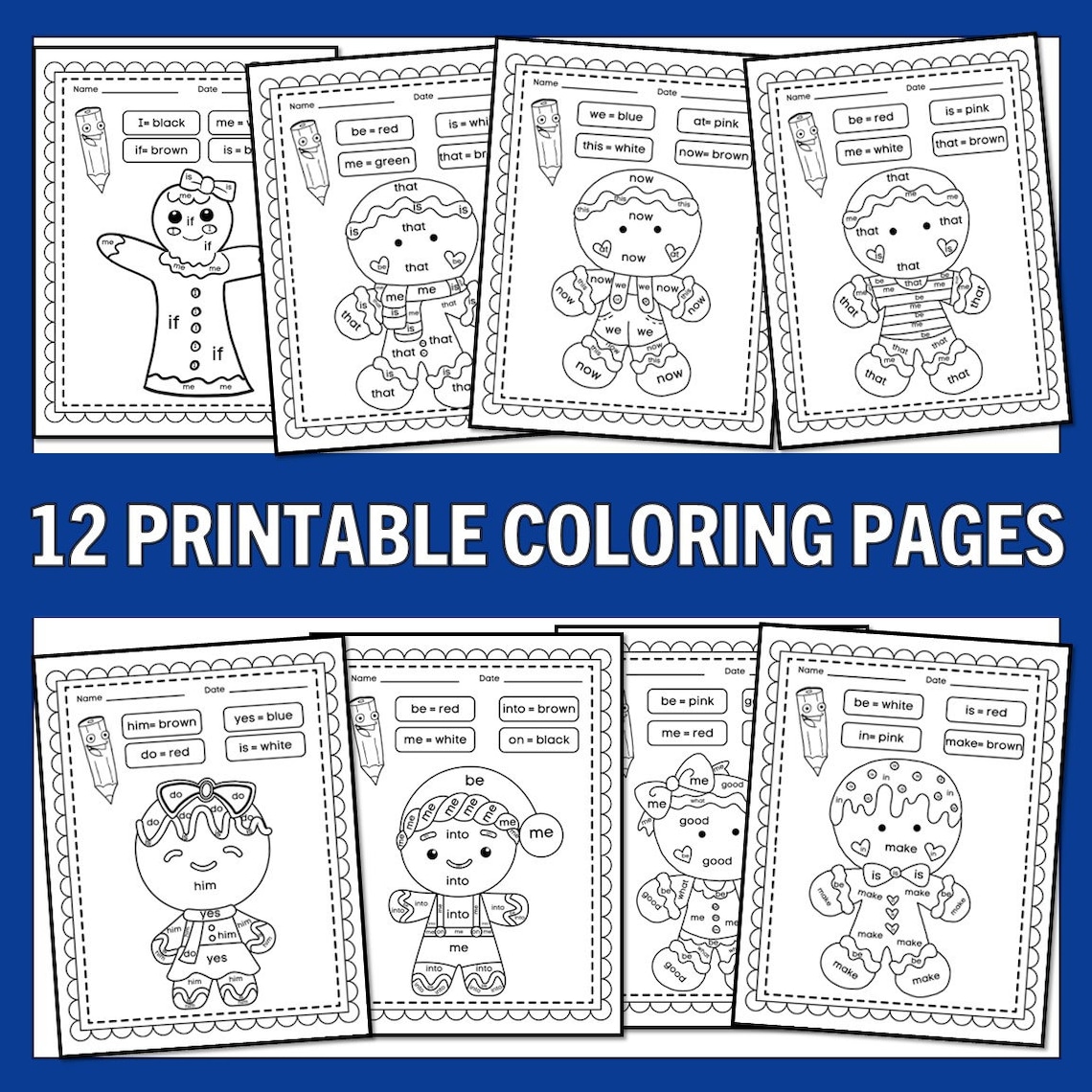 Gingerbread Man Color by Sight Word Worksheets Gingerbread Man ...