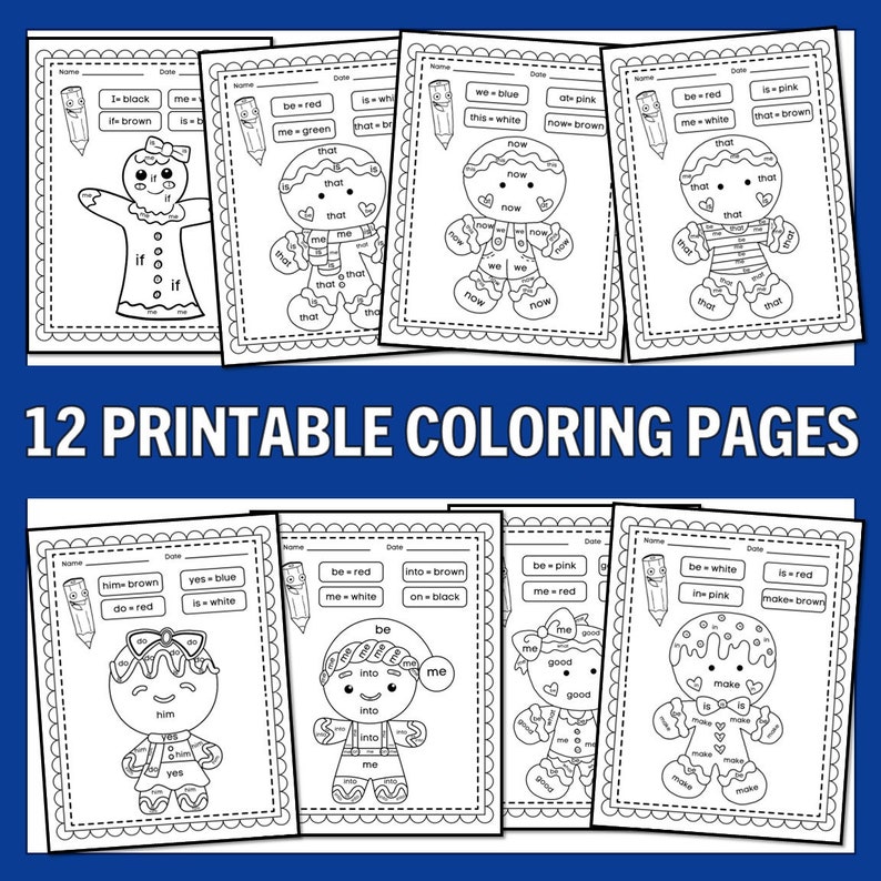 Gingerbread Man Color by Sight Word Worksheets | Gingerbread Man ...