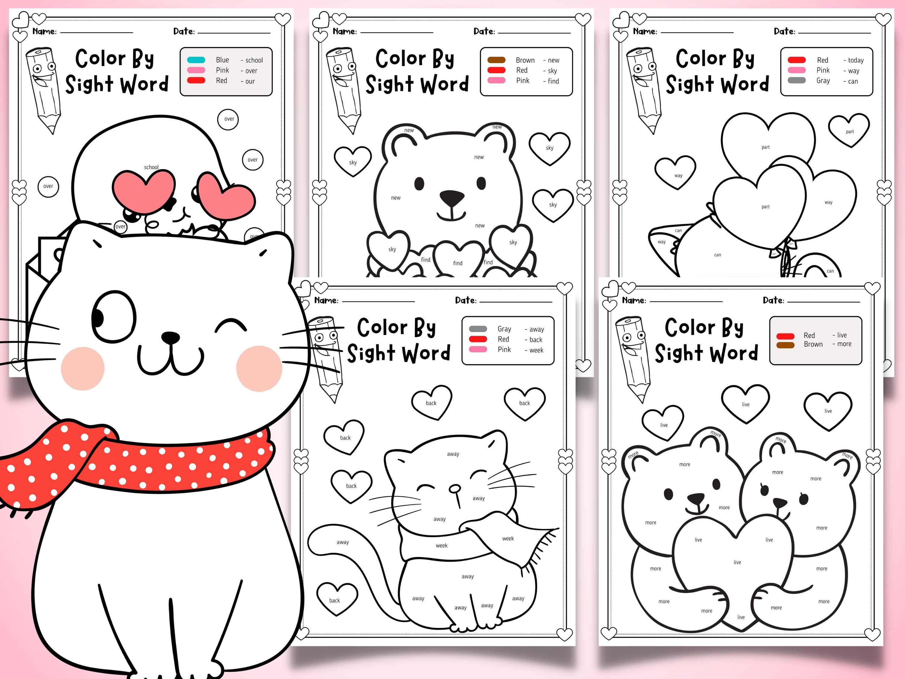 Printable Valentine's Day Color by Sight Word Coloring Pages Valentines ...