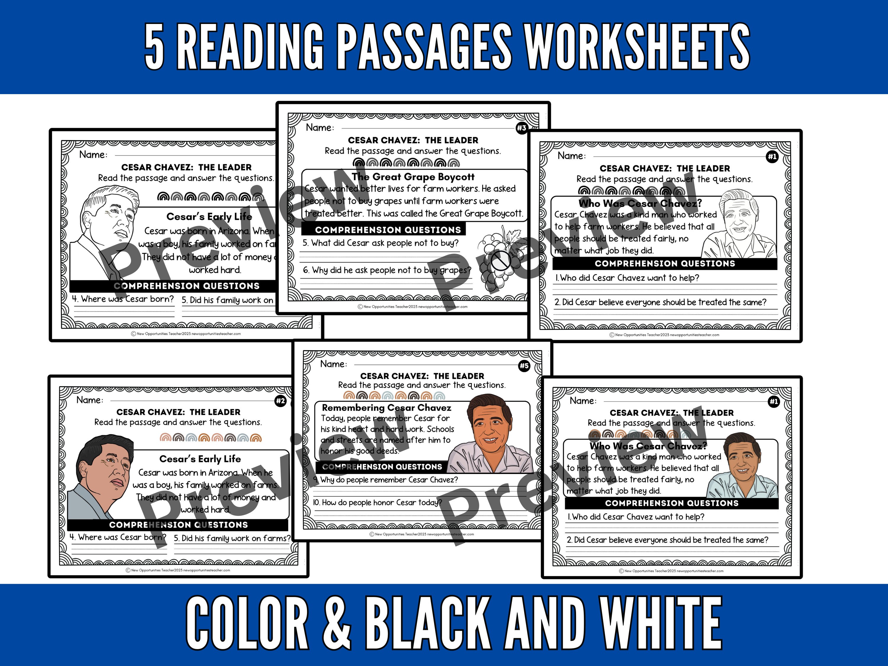 Cesar Chavez Reading Comprehension Passages | Timeline | Vocabulary ...