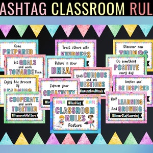 Hashtag Classroom Rules Bulletin Board | Pretty Back to School ...
