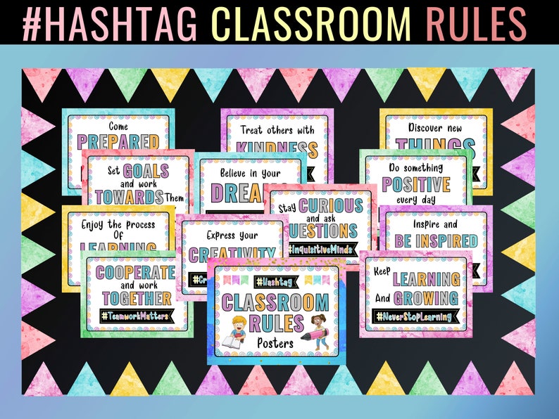 Hashtag Classroom Rules Bulletin Board Pretty Back to School Classroom ...