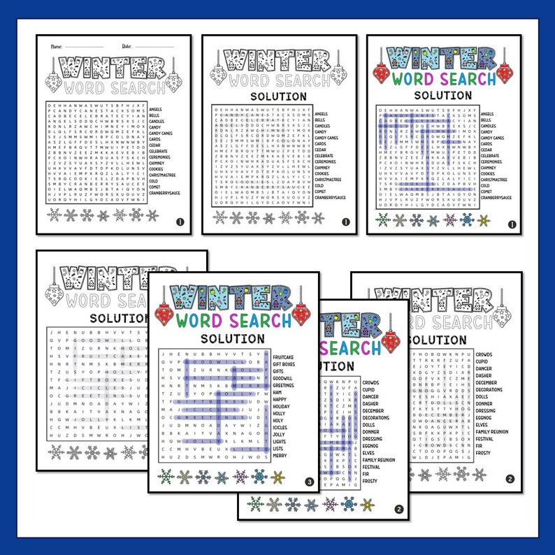 Winter Themed Word Search Puzzles Christmas Word Search - Etsy